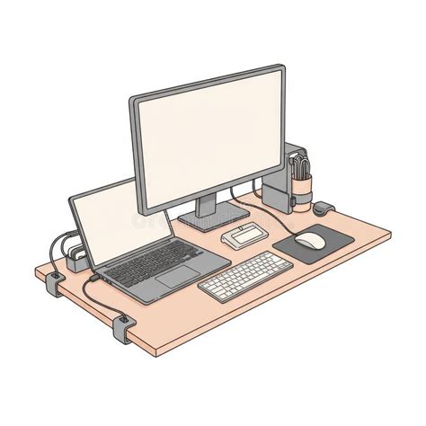 Organized Modern Computer Workspace Setup Illustration Stock Illustration Illustration Of