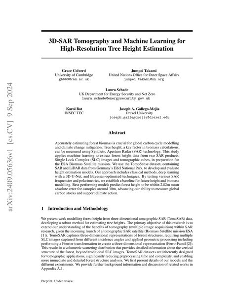 Pdf 3d Sar Tomography And Machine Learning For High Resolution Tree Height Estimation