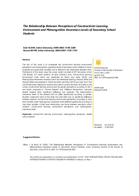 Pdf The Relationship Between Perceptions Of Constructivist Learning