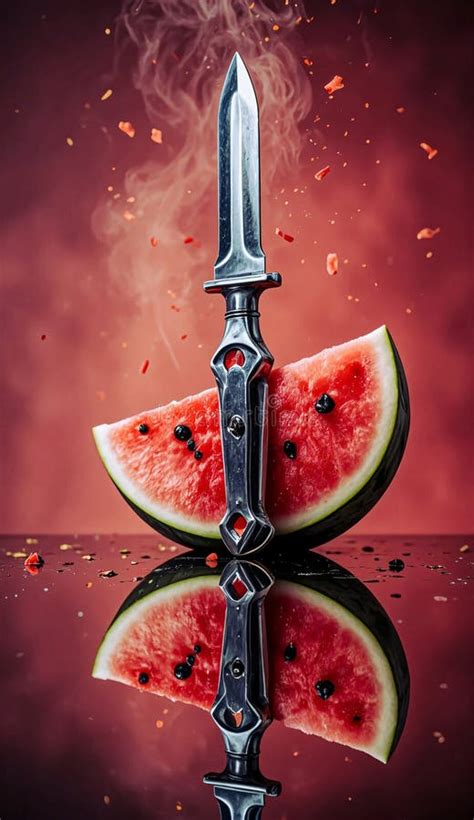 Dramatic Watermelon And Dagger Still Life Stock Illustration