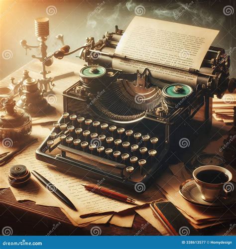 Vintage Typewriter With Paper And Glowing Eyes Hinting At Creative Writing By Ai Stock Image