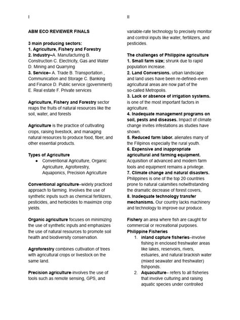 Abm Eco Reviewer Finals Pdf Agriculture Utility