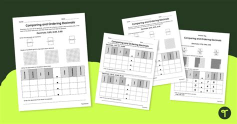 Ordering And Comparing Decimals With Models Worksheet Set Teach Starter