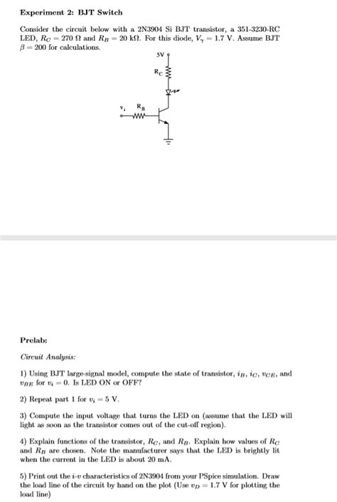 Solved Experiment BJT Switch Consider The Circuit Below Chegg Com