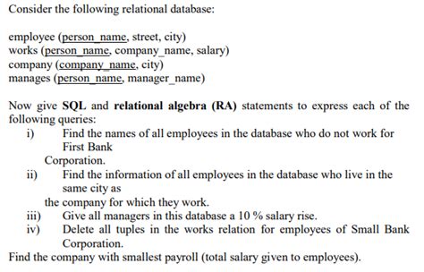 solved consider the following relational database employee