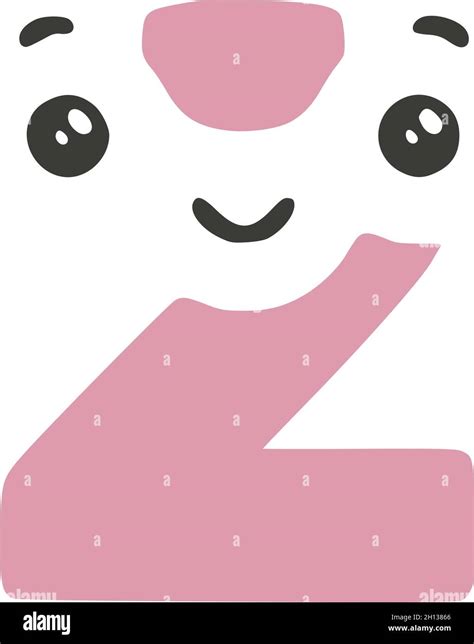 Number 2 Cute Kawaii Character Isolated On White Background Vector
