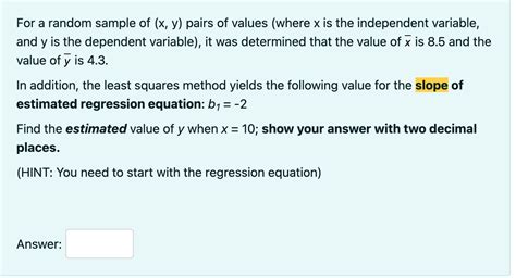 Solved For A Random Sample Of X Y Pairs Of Values Where Chegg Com