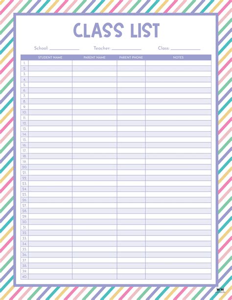 Class List Templates 12 Free Printables Printabulls