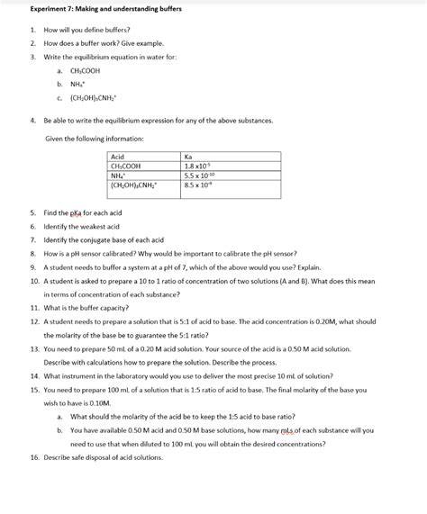 Solved Experiment 7 Making And Understanding Buffers 1 How Chegg Com