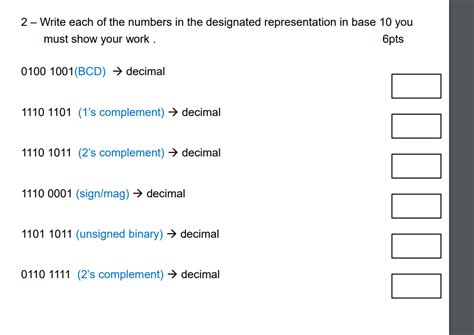 Solved Write Each Of The Numbers In The Designated