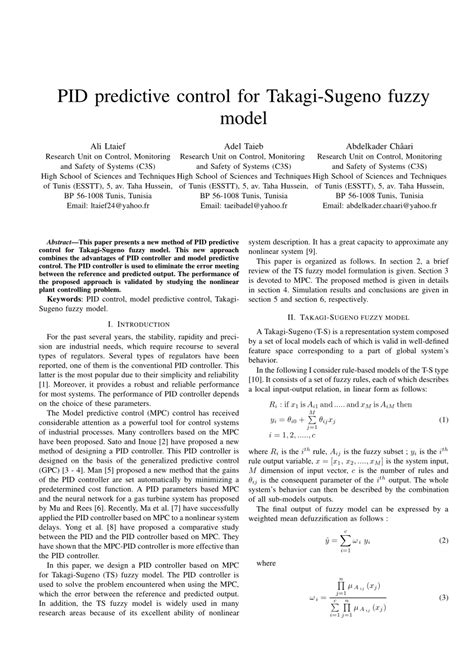 Pdf Pid Pso Control For Takagi Sugeno Fuzzy Model