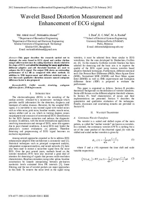 Pdf Wavelet Based Distortion Measurement And Enhancement Of Ecg Signal