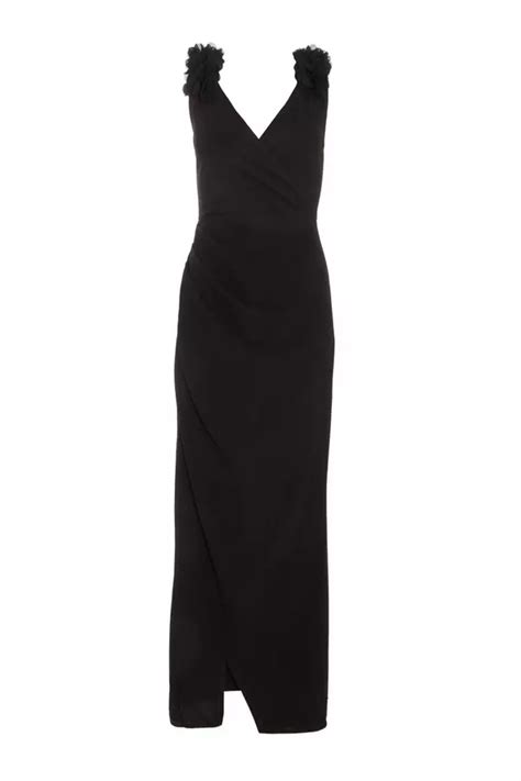 Black Floral Strap Maxi Wrap Dress Quiz Clothing