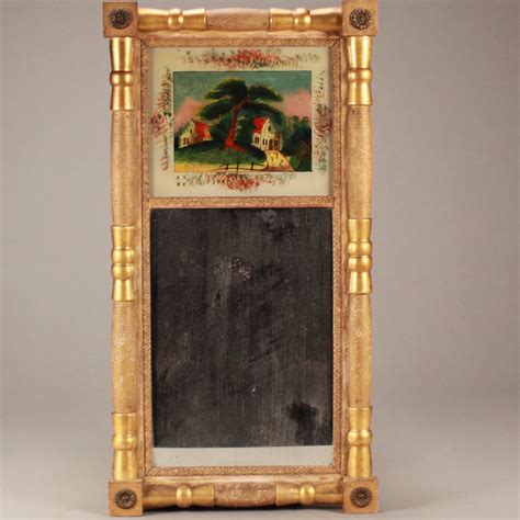 Lot 182 19th C Picture Mirror With Gilt Half Column Frame With Houses