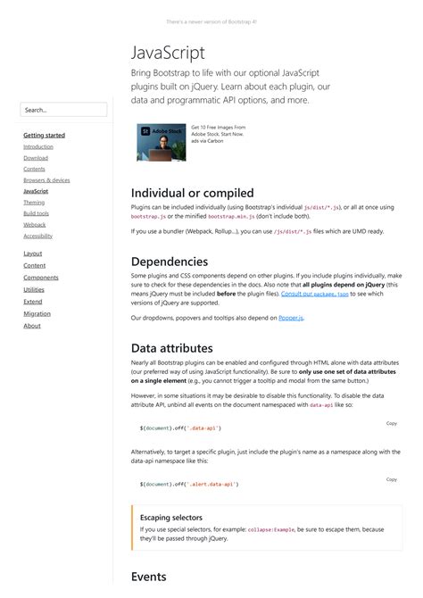 Java Script · Bootstrap Theres A Newer Version Of Bootstrap 4