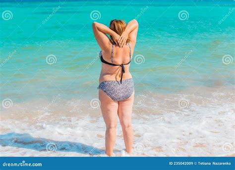 Plus Size Woman At Beach In Swimwear Stock Image Image Of Bikini