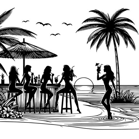Premium Vector Black And White Silhouette Of A Tropical Beach Party