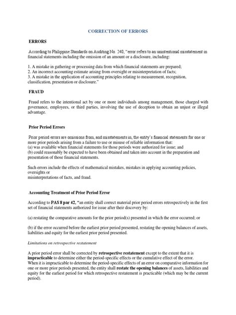 Notes On Correction Of Errors Pdf Balance Sheet Depreciation