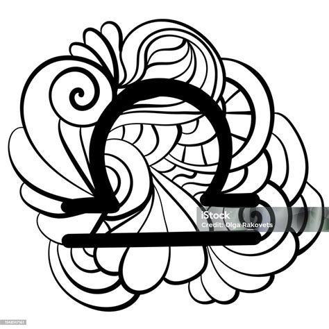 천칭자리 조디악 기호 색칠하기 책 또는 디자인을 위한 패턴 페이지 그리기에 대한 스톡 벡터 아트 및 기타 이미지 그리기