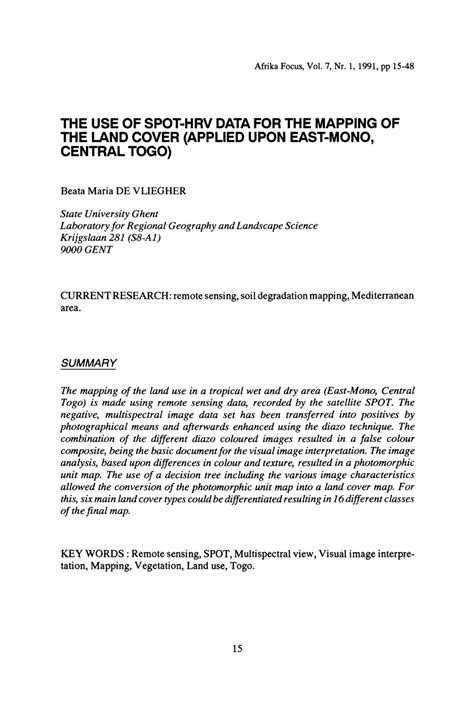 Pdf The Use Of Spot Hrv Data For The Mapping Of The Land Cover