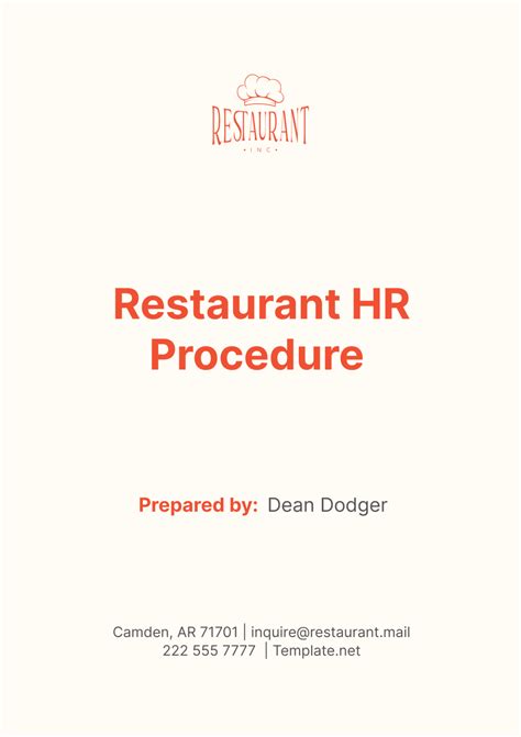 Restaurant Hr Procedure Templates Edit Online And Download Example