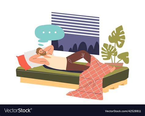 Sleepless Man Lying Awake In Bed Try To Fall Vector Image