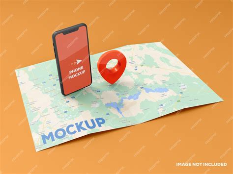 Premium Psd Smartphone And Red Gps Pin On Map Mockup