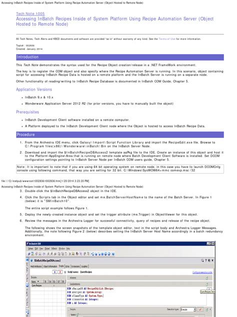 Tech Note 1005 Accessing Inbatch Recipes Inside Of System Platform Using Recipe Automation