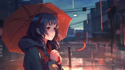 Happy Anime Girl In The Rain Raining Day Other And Anime Background