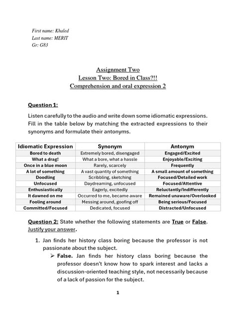Assignment Two Comprehension And Oral Expression 2 Merit Khaled Pdf