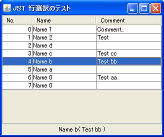 JTableで行を選択 Java Swing Tips