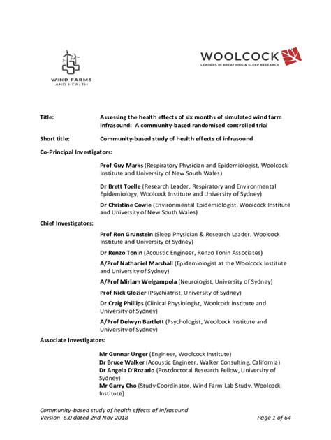 Fillable Online Assessing The Health Effects Of Six Months Of Simulated Wind Farm Infrasound A