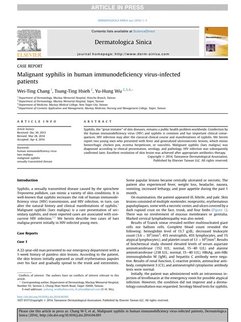 Pdf Malignant Syphilis In Human Immunodeficiency Virus Infected Patients