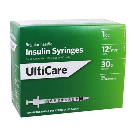 Ulticare Diabetic Syringes 1cc X 30g X12 Box Of 100