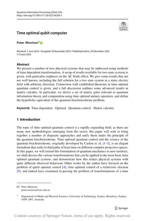 Time Optimal Qubit Computer