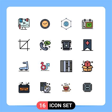 Mobile Interface Flat Color Filled Line Set Of 16 Pictograms Of Ireland Day Clock Calender