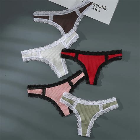5pcs 여성 G 문자열 소프트 란제리 코튼 로우 라이즈 팬티 팬티 G 스트링 솔리드 컬러 속옷 패션 끈 팬티 섹시한 팬티