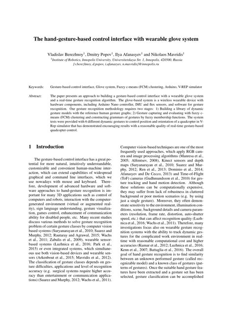 Pdf The Hand Gesture Based Control Interface With Wearable Glove System