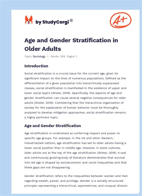 Age And Gender Stratification In Older Adults Free Essay Example