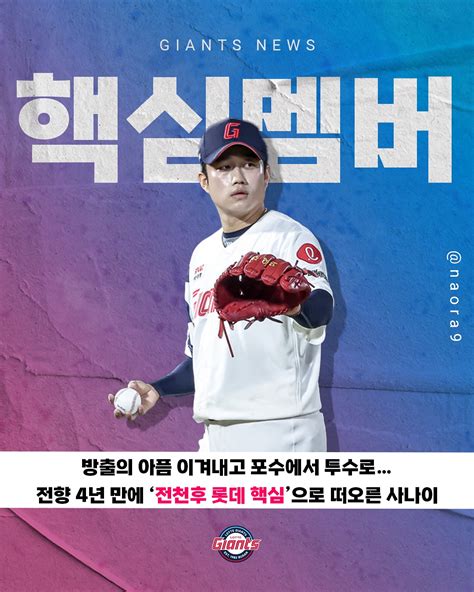 나오라구 롯데자이언츠에 포수로 입단 후 방출된 김강현은 군 전역 이후 투수 전향 롯데 불펜의 핵심으로 자리 잡았다 2024시즌 43경기에서 451이닝을 소화하며