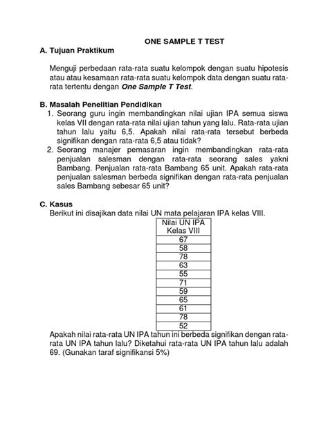 Pertemuan 14 One Sample Test Pdf