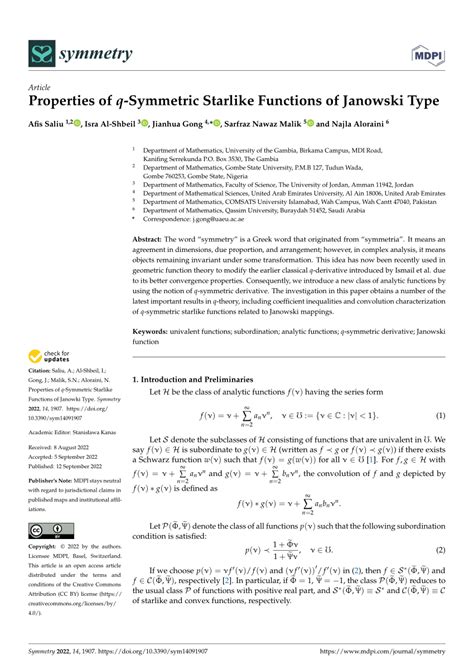 Pdf Properties Of Q Symmetric Starlike Functions Of Janowski Type