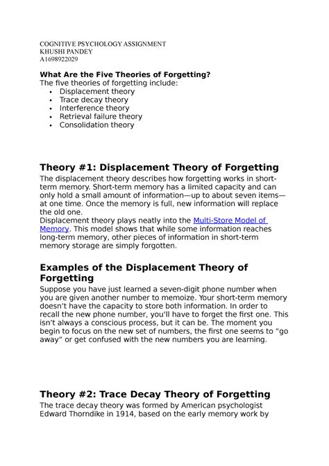 Cognitive Assignment Cognitive Psychology Assignment Khushi Pandey A What Are The Five
