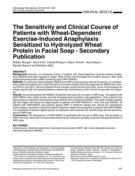 Pdf The Sensitivity And Clinical Course Of Patients With Wheat Dependent Exercise Induced