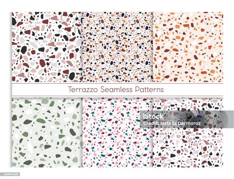 테라초 매끄러운 패턴 벡터 일러스트 세트 바닥 또는 벽에 대한 대리석 모자이크 돌 질감 고전적인 바닥 디자인 추상적 인 배경 테라조에 대한 스톡 벡터 아트 및 기타 이미지