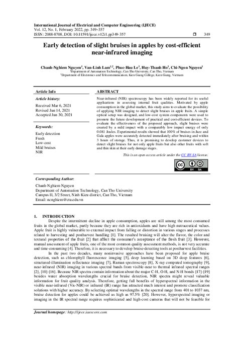 Pdf Early Detection Of Slight Bruises In Apples By Cost Efficient Near Infrared Imaging