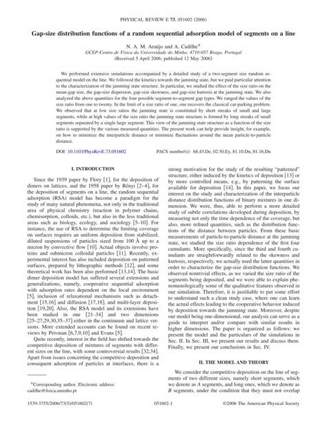 Pdf Gap Size Distribution Functions Of A Random Sequential Adsorption