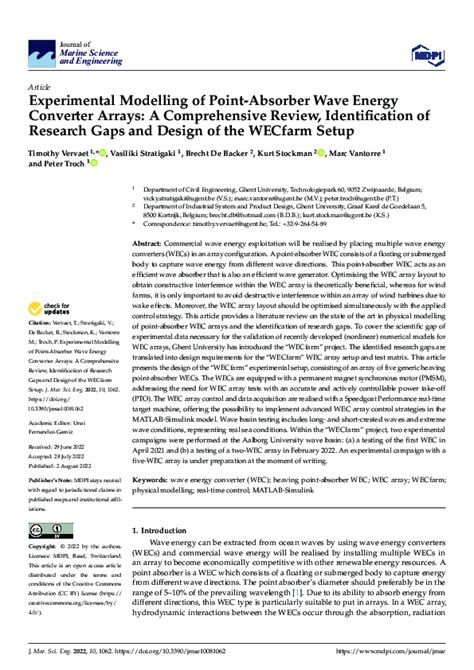 Pdf Experimental Modelling Of Point Absorber Wave Energy Converter Arrays A Comprehensive