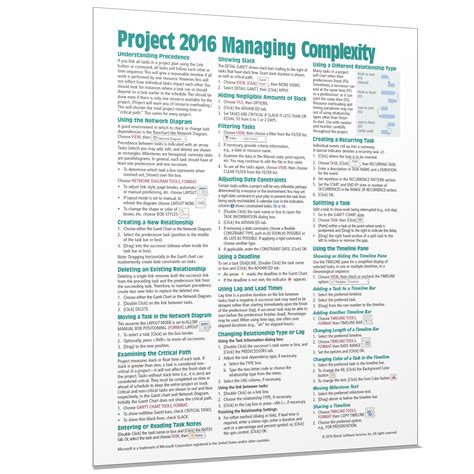 Microsoft Project 2016 Intermediate Quick Reference Card Beezix
