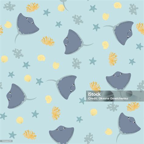 벡터 완벽 한 패턴과 악마 물고기 불가사리 조류입니다 수중 만화 생물 해양 배경입니다 직물 아동 의류 섬유 포장지에 대 한